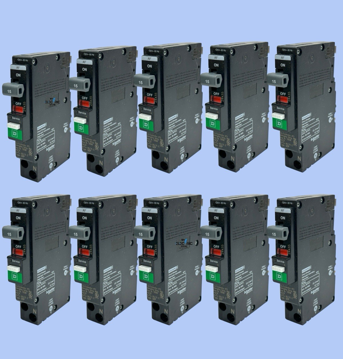 LOT OF 10 NEW SQUARE D QO115PAF 1 P 15AMP AFCI ARC-FAULT PLUG-ON CIRCU ...
